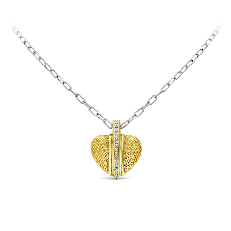 Judith Ripka Round Diamond and Yellow Gold Heart Shape Pendant Necklace ...