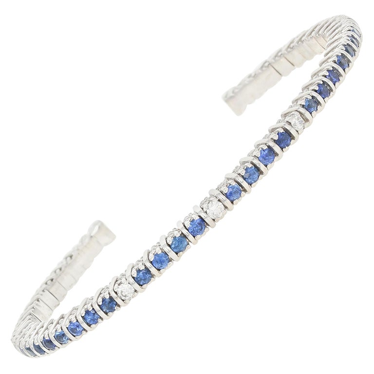 Judith Ripka Sapphire and Diamond Cuff Bracelet, 18K Gold Round Cut 4. ...