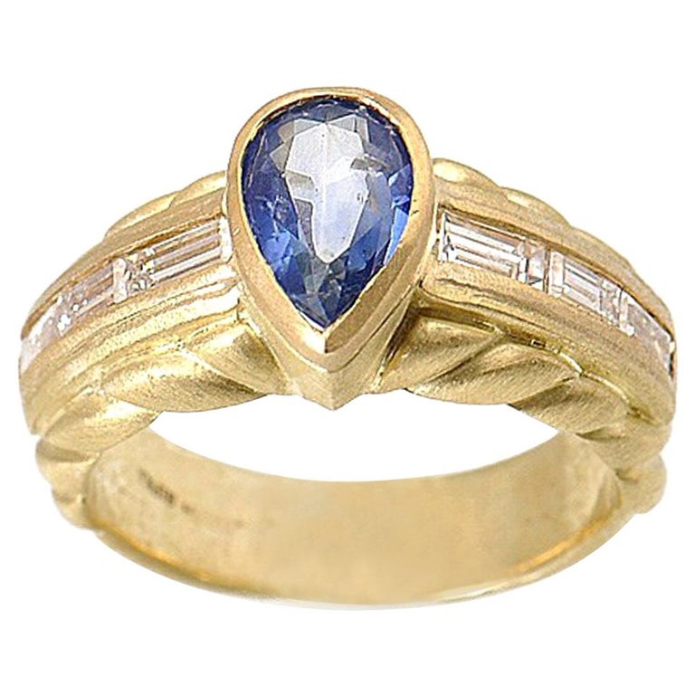 Judith Ripka Sapphire Diamond Yellow Gold Ring at 1stDibs