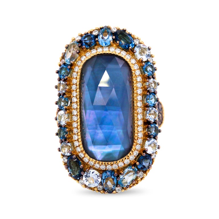 Judith Ripka Shaded Blue Sapphires Diamond Blue Topaz 18K Gold Cocktail ...