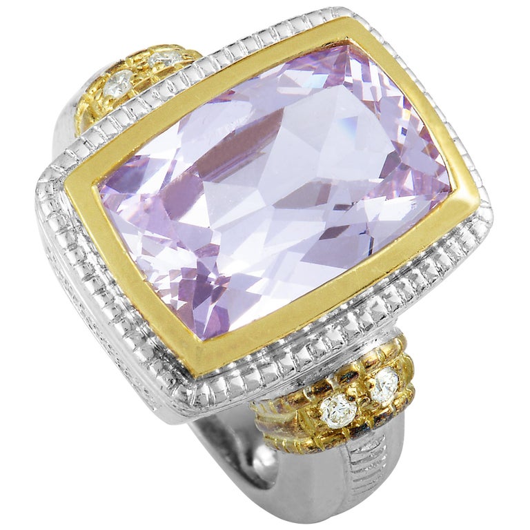 Judith Ripka Silver and 18 Karat Yellow Gold Diamond and Pink Zircon ...