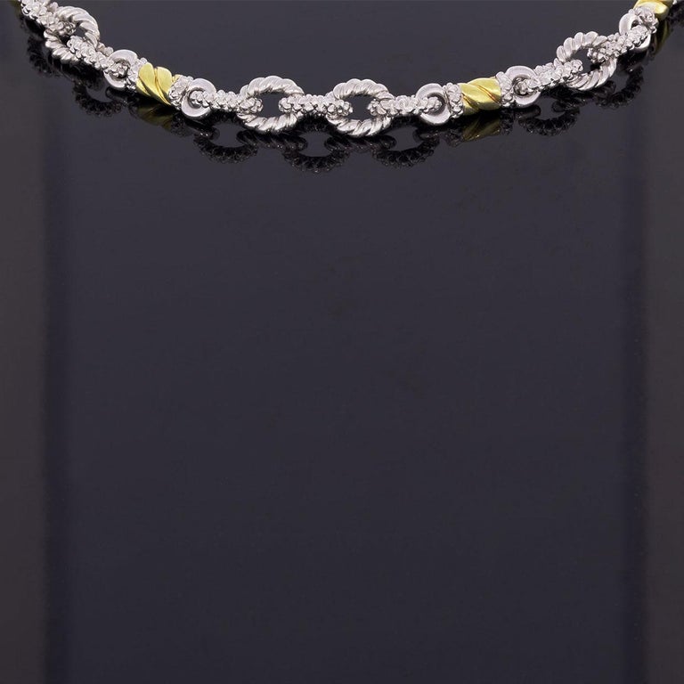 Judith Ripka Silver and Gold Twisted Link Chain Necklace with Diamond ...