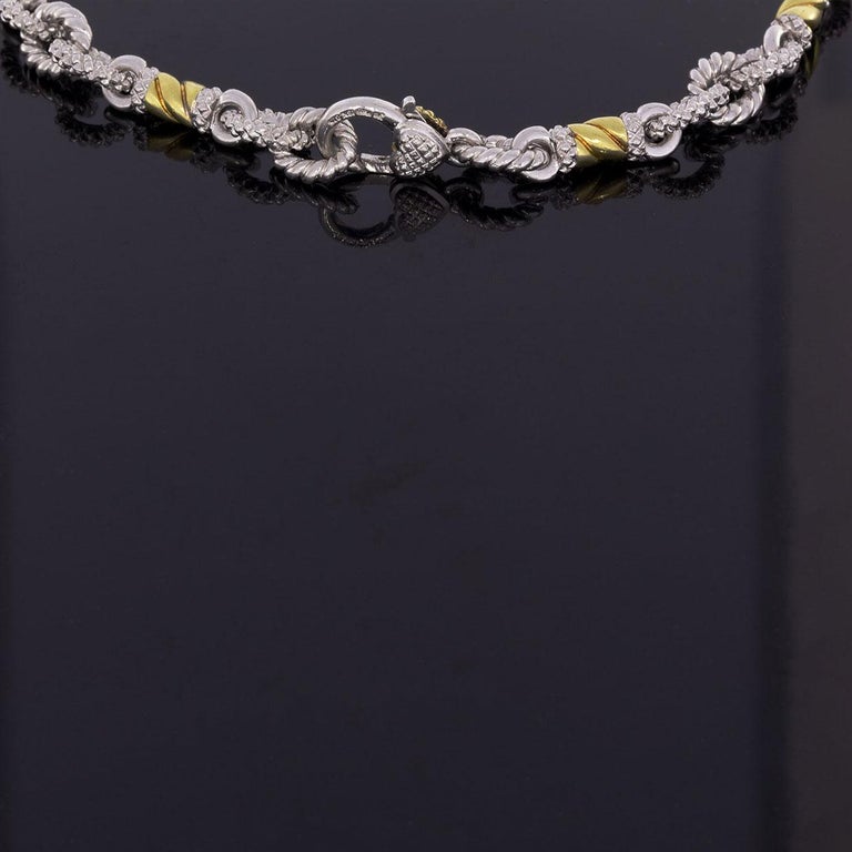 Judith Ripka Silver and Gold Twisted Link Chain Necklace with Diamond ...