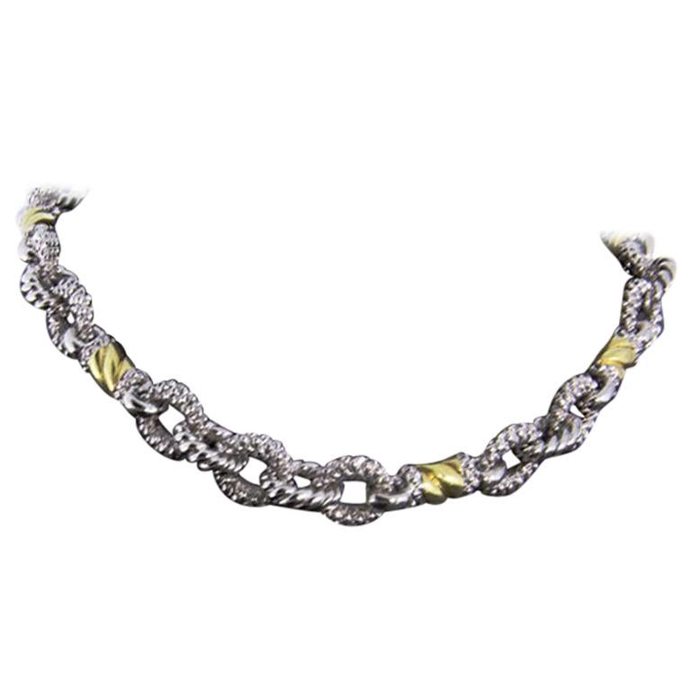 Judith Ripka Silver and Gold Twisted Link Chain Necklace with Diamond ...
