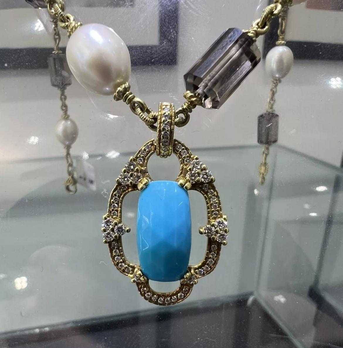 Judith Ripka Smokey Topaz and Pearl Station Necklace w/ Turquoise ...