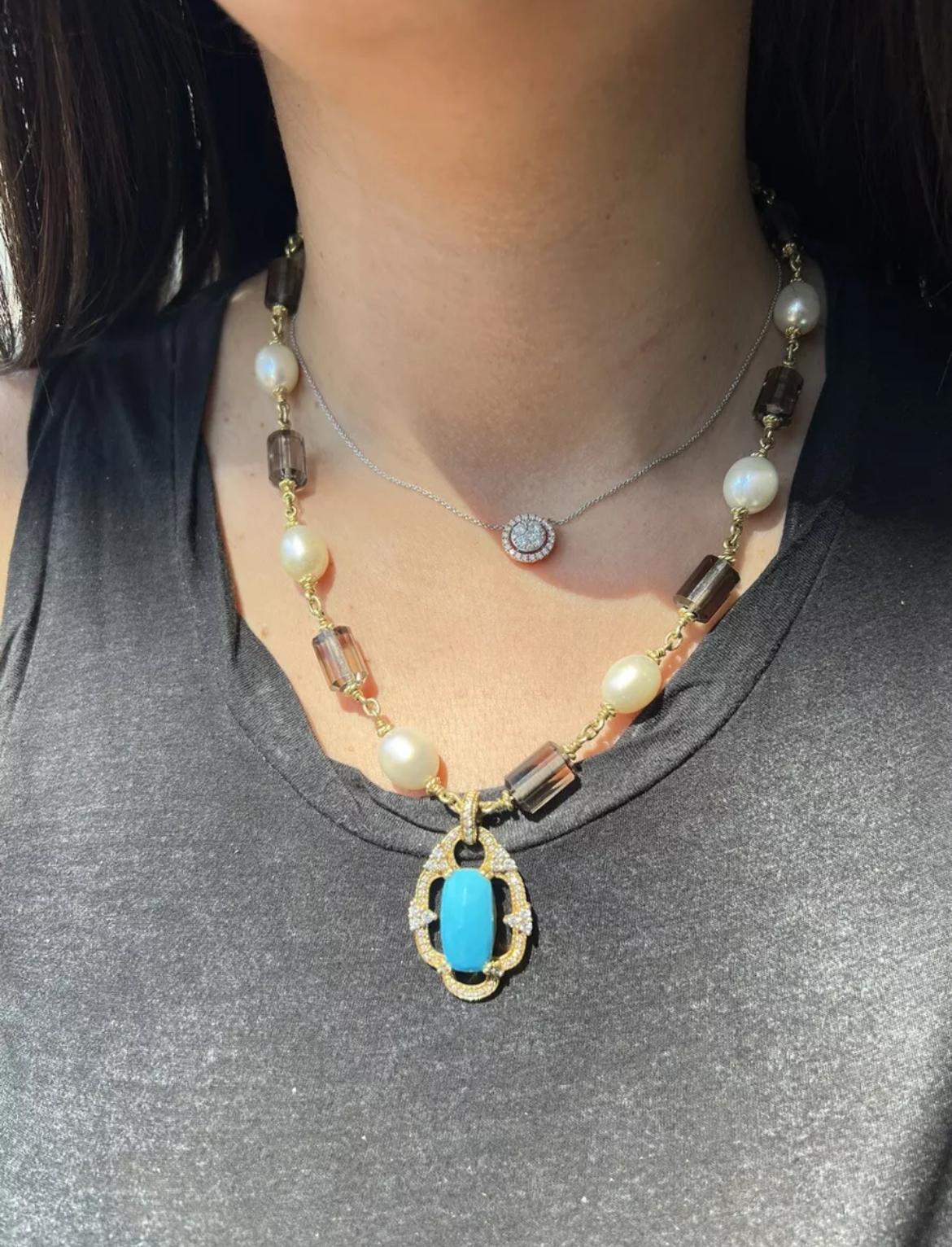 Judith Ripka Smokey Topaz and Pearl Station Necklace w/ Turquoise ...