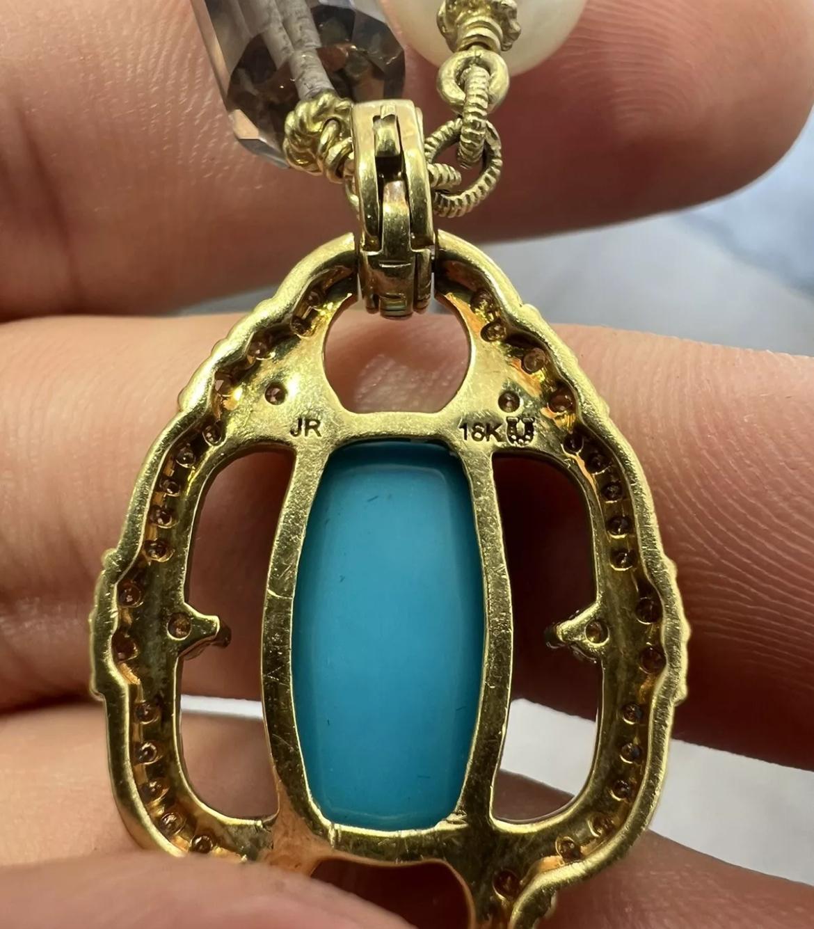 Judith Ripka Smokey Topaz and Pearl Station Necklace w/ Turquoise ...