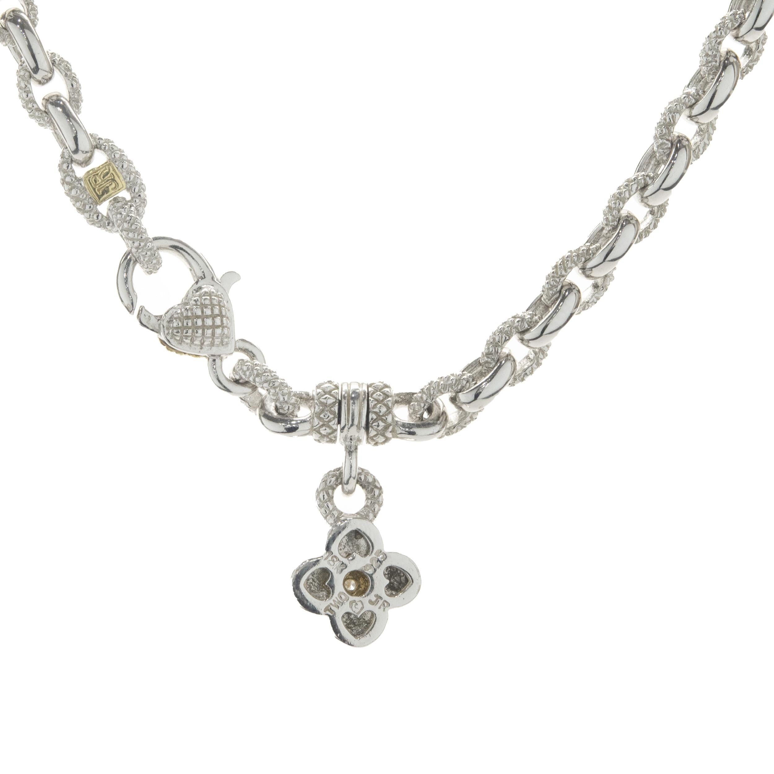 Judith Ripka Sterling Silver and 18 Karat Yellow Gold Clover Necklace ...