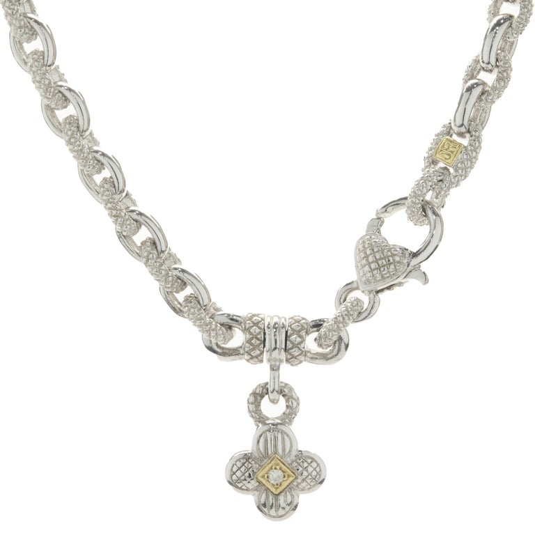 Judith Ripka Sterling Silver and 18 Karat Yellow Gold Clover Necklace ...