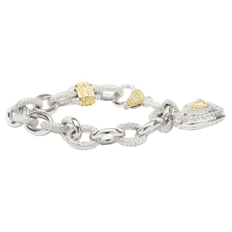 Judith Ripka Sterling Silver Diamond Heart Charm Bracelet For Sale at ...