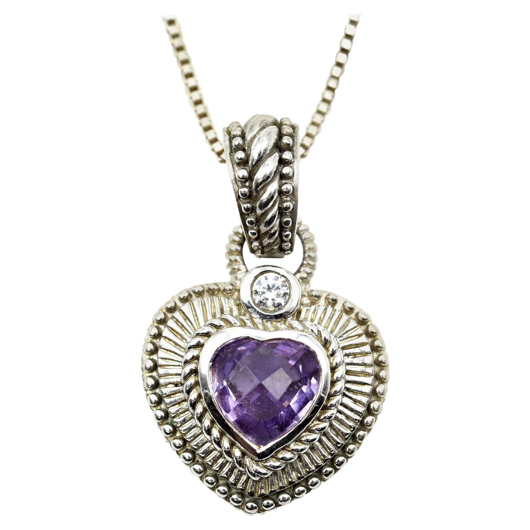 Judith Ripka Sterling Silver Diamonique Amethyst Heart Pendant on ...