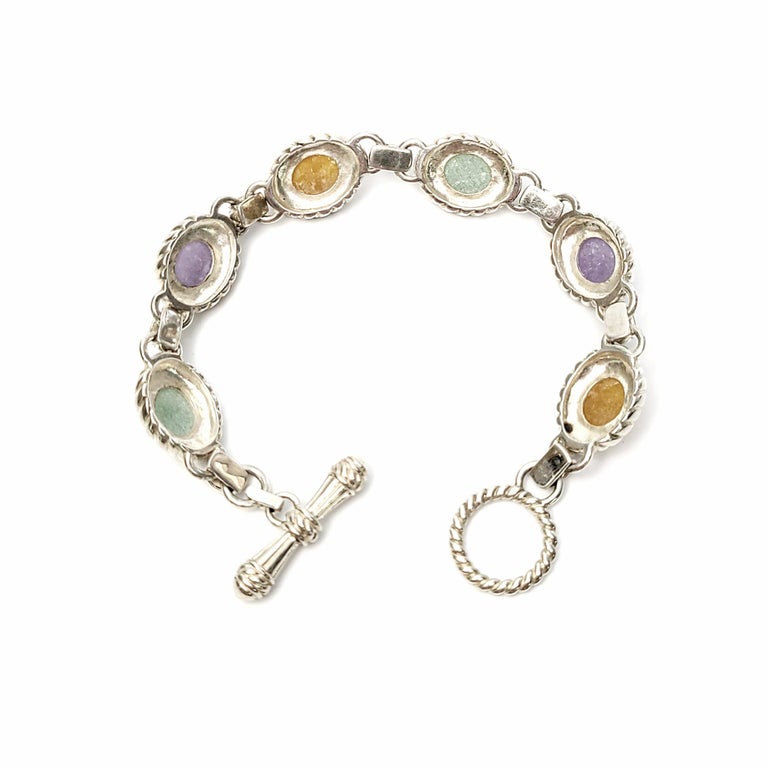 Judith Ripka Sterling Silver Multi-Color Jade Link Toggle Bracelet at ...