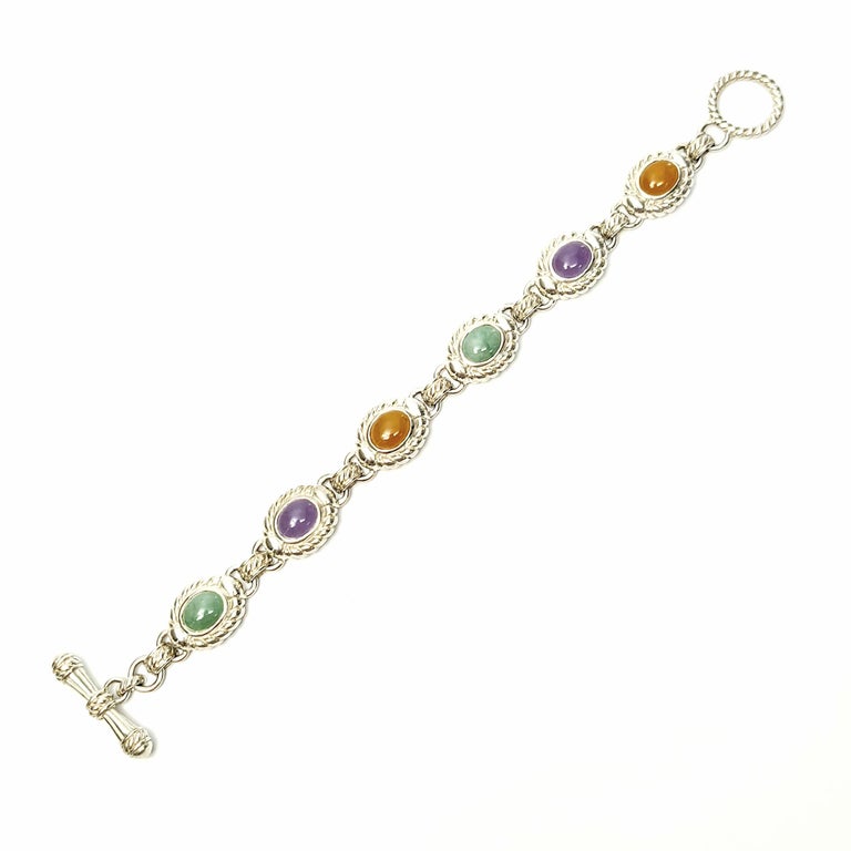 Judith Ripka Sterling Silver Multi-Color Jade Link Toggle Bracelet at ...