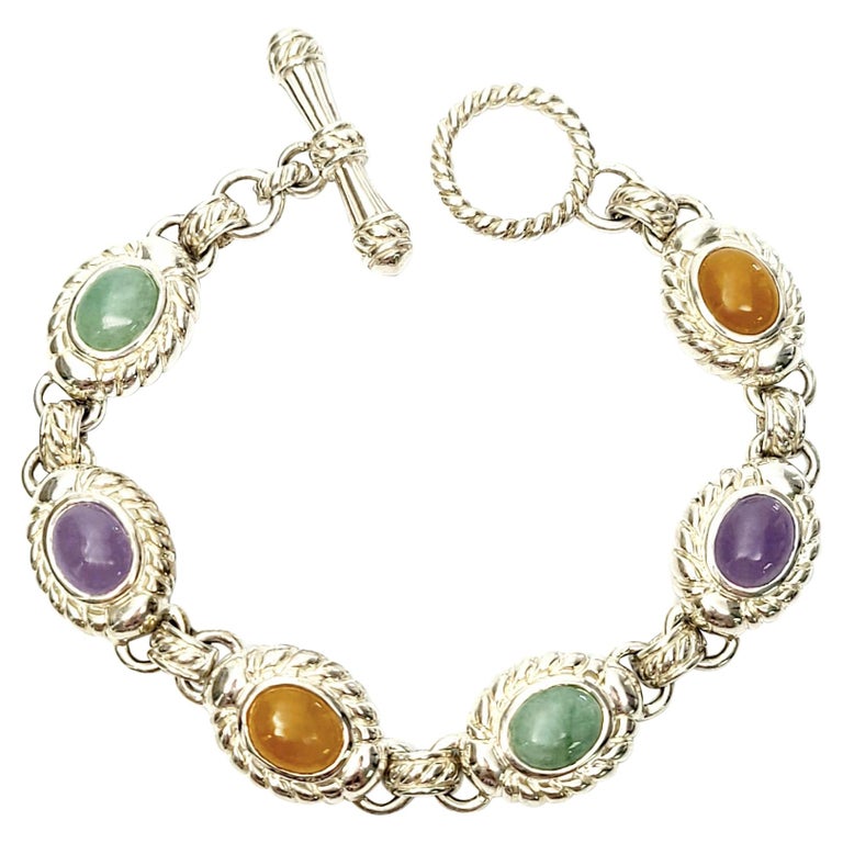 Judith Ripka Sterling Silver Multi-Color Jade Link Toggle Bracelet at ...