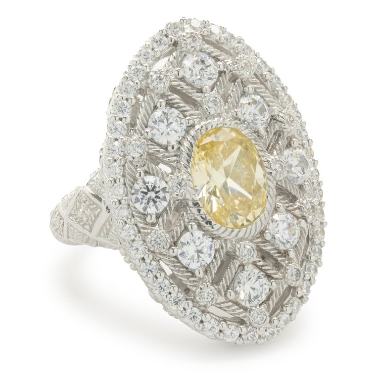 Judith Ripka Sterling Silver White and Yellow CZ Ring For Sale at 1stDibs