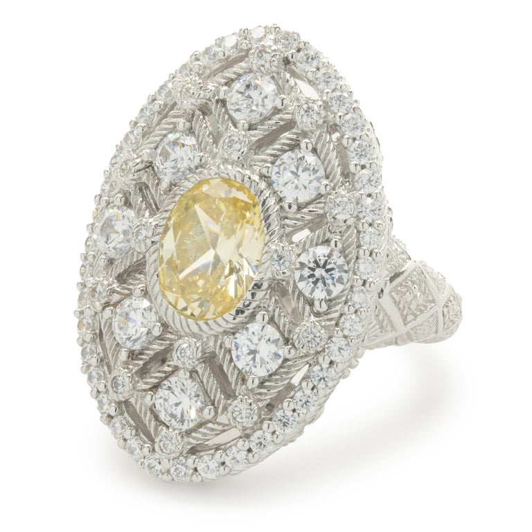 Judith Ripka Sterling Silver White and Yellow CZ Ring For Sale at 1stDibs