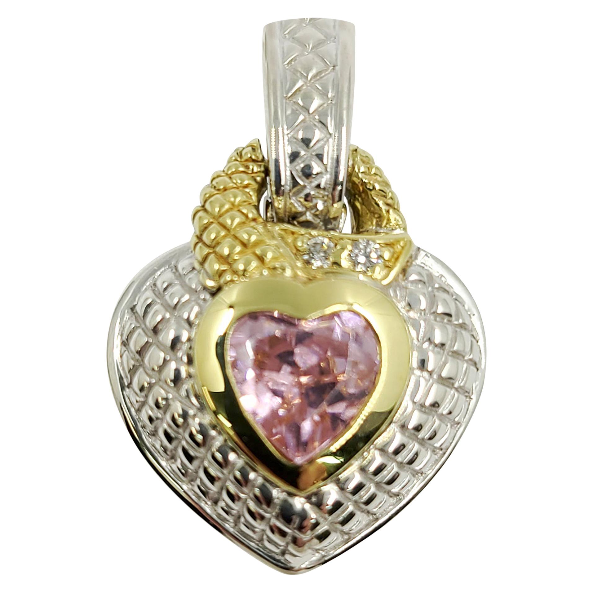 Judith Ripka Diamond Yellow Gold Heart Shaped Enhancer Pendant For Sale ...