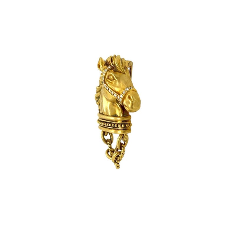 Judith Ripka Yellow Gold and Diamond Horse Head Brooch For Sale at 1stDibs