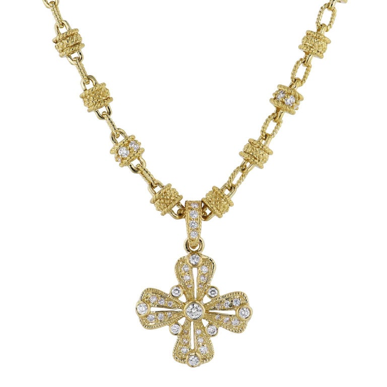 Judith Ripka Yellow Gold Gothic Maltese Diamond Cross Necklace at 1stDibs