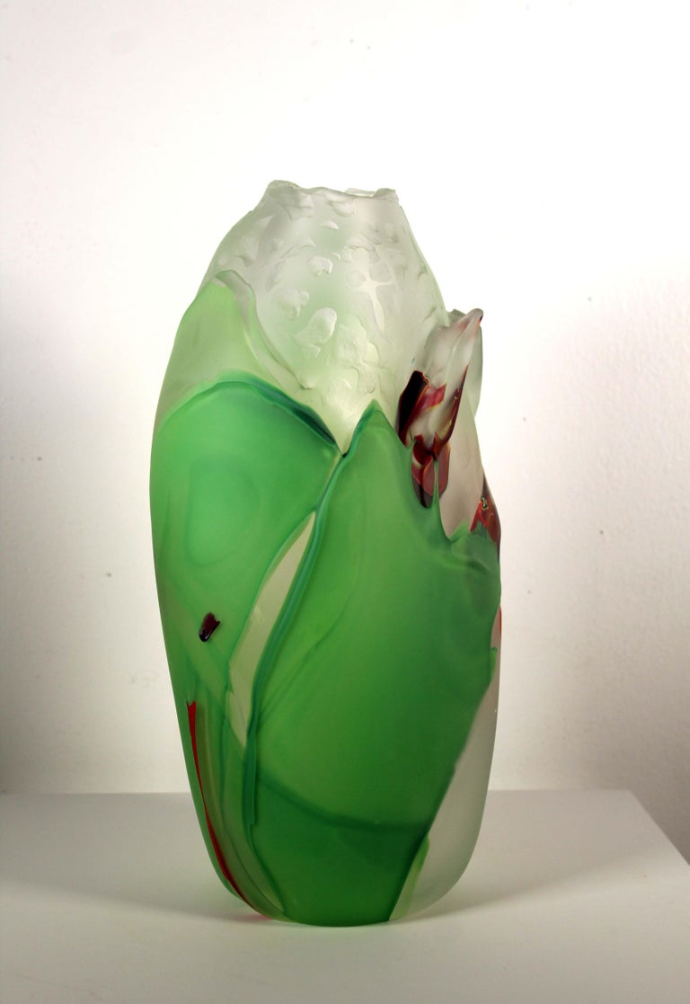 Judson Guérard Signed Green Handblown Contemporary Art Glass Vase Chaos ...
