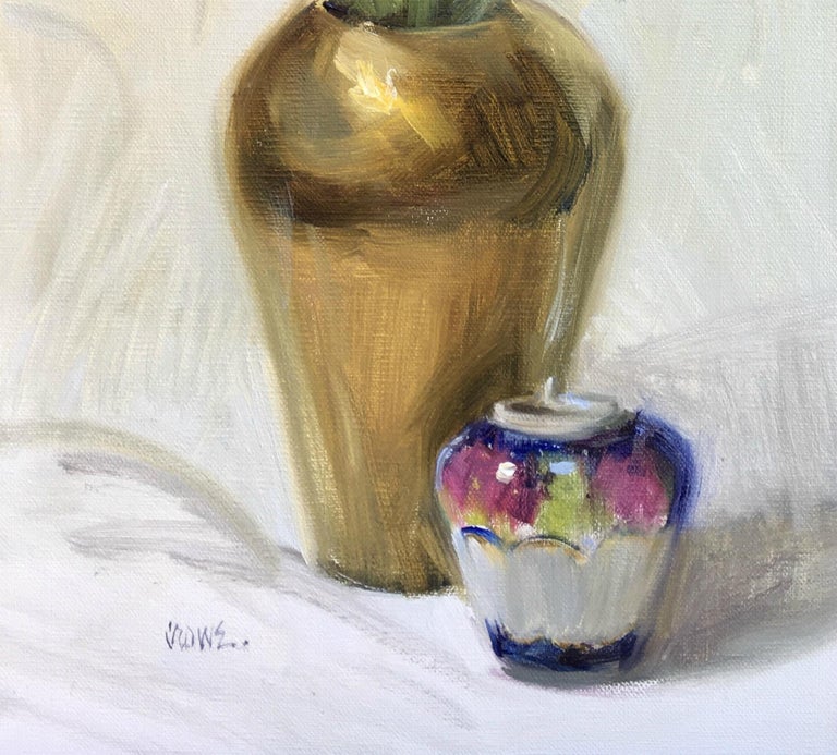 Judy Crowe - Irises and Two Vases, oil painting ,American Impressionism ...