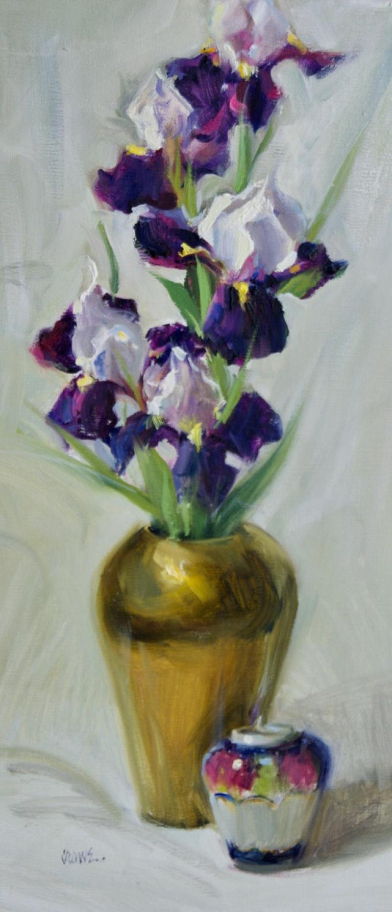 Judy Crowe - Irises and Two Vases, oil painting ,American Impressionism ...