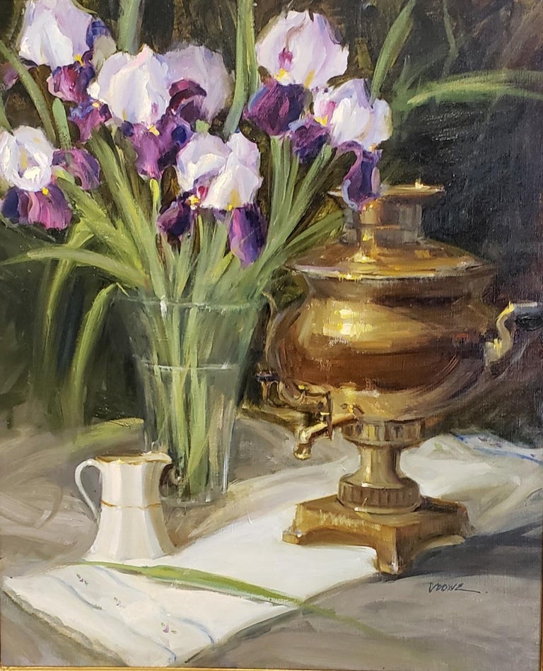 Judy Crowe - Samovar and Iris, oil painting , American Impressionism ...
