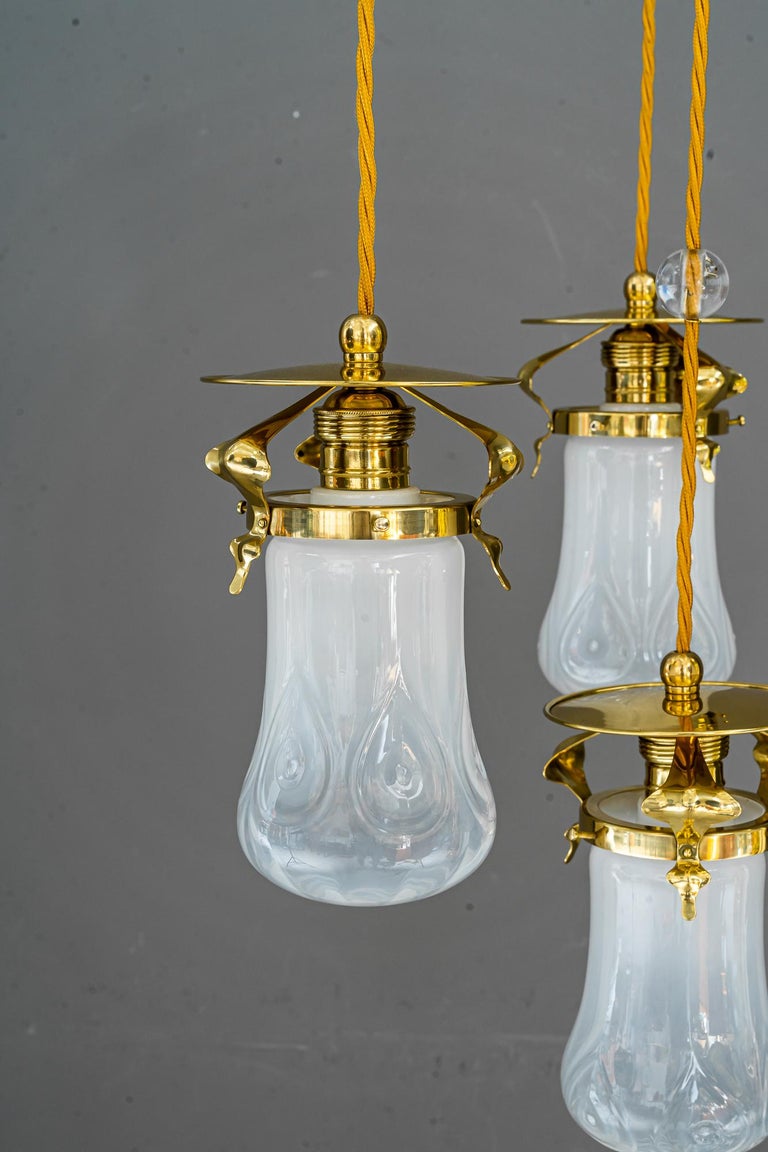 Jugendstil Chandelier with Beautiful Opaline Glass Shades Vienna Around ...