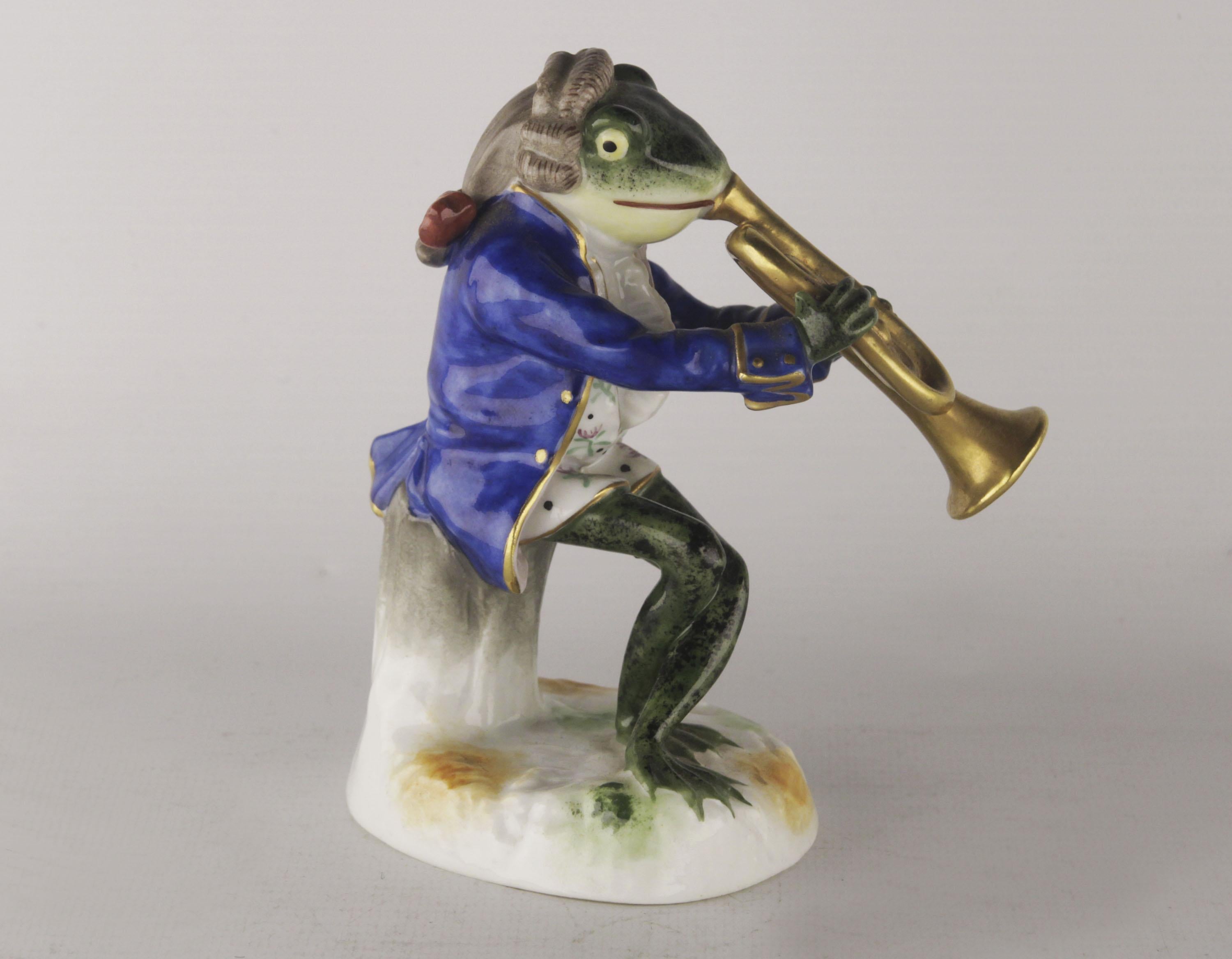 Jugendstil German Porcelain Figurine of a Brass Playing Frog by Goebel ...