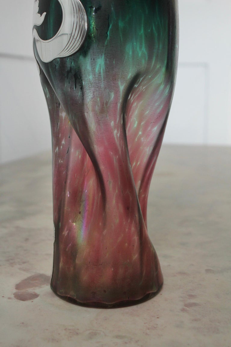 Jugendstil Loetz Titania Glass Vase With Silver Overlay For Sale at 1stDibs