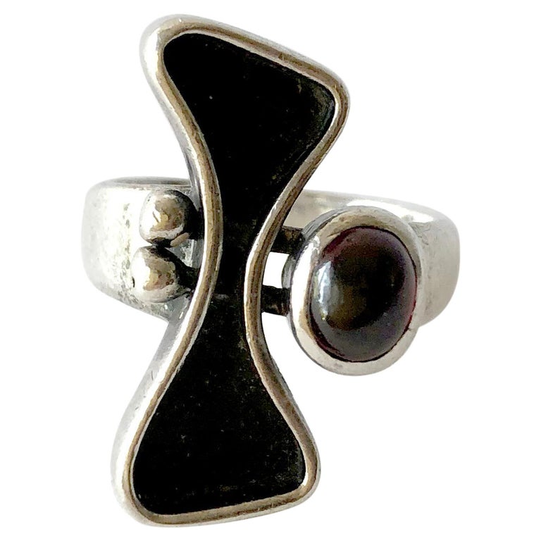 Jules Brenner Sterling Silver Garnet American Modernist Ring at 1stDibs