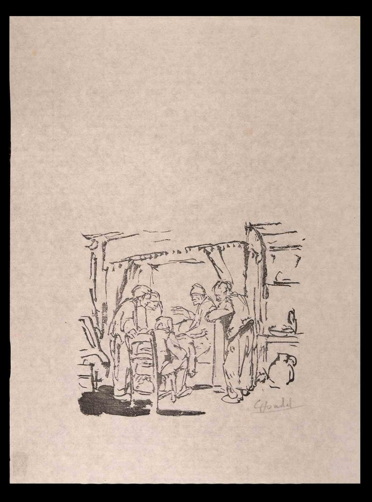 Jules Chadel - Visit - Original Woodcut Print by Jules Chadel - Late ...