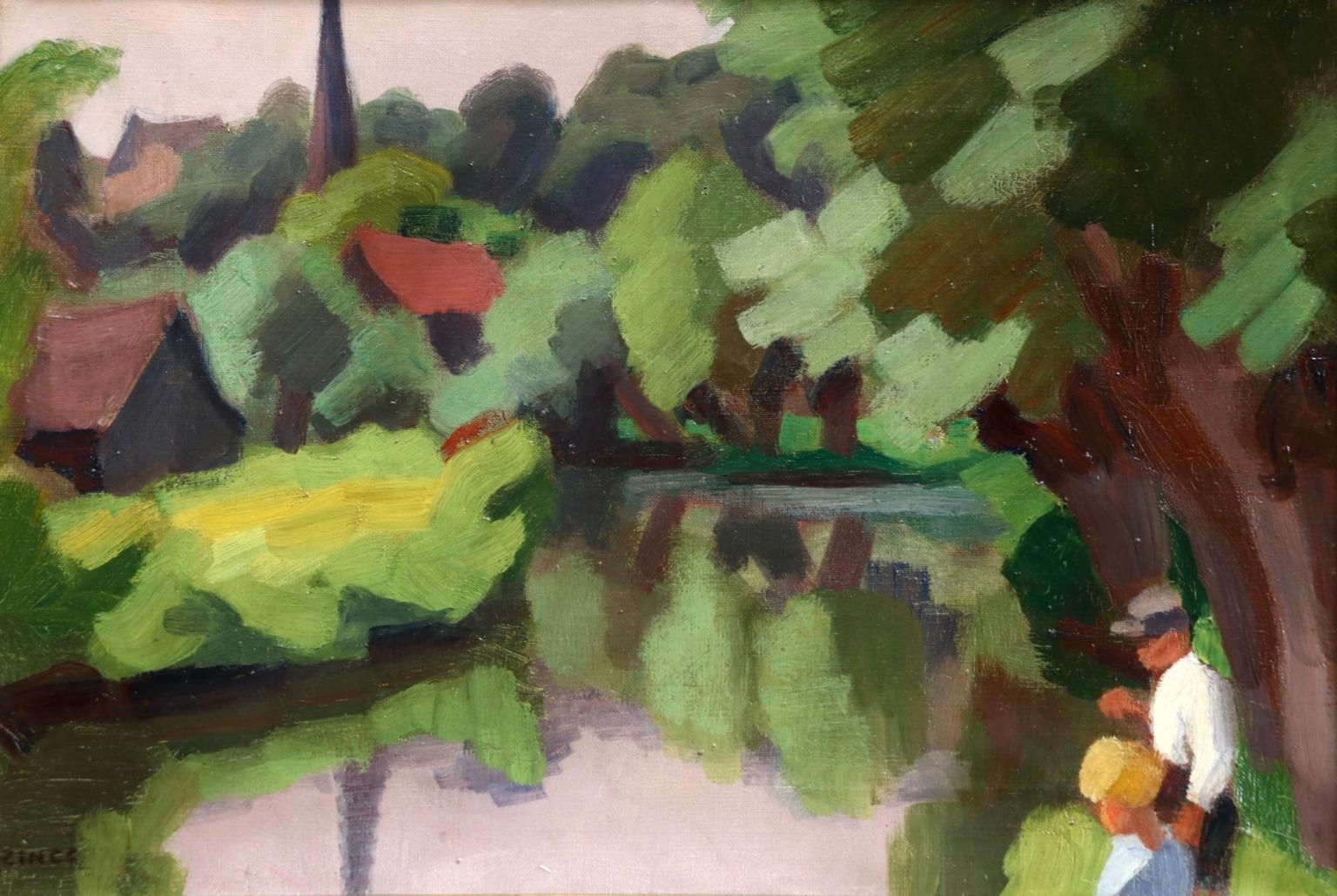 Jules Emile Zingg - Village in the Doubs - Modernist Oil, Figures in ...