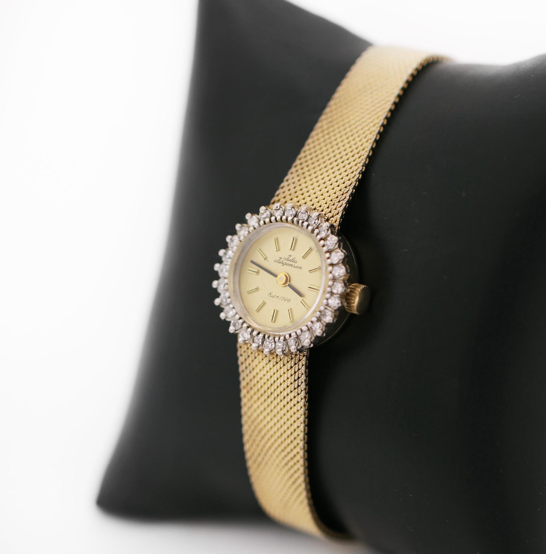 Jules Juergen 14k Gold Diamond Bezel 17Jewels Mechanical Movement Watch ...