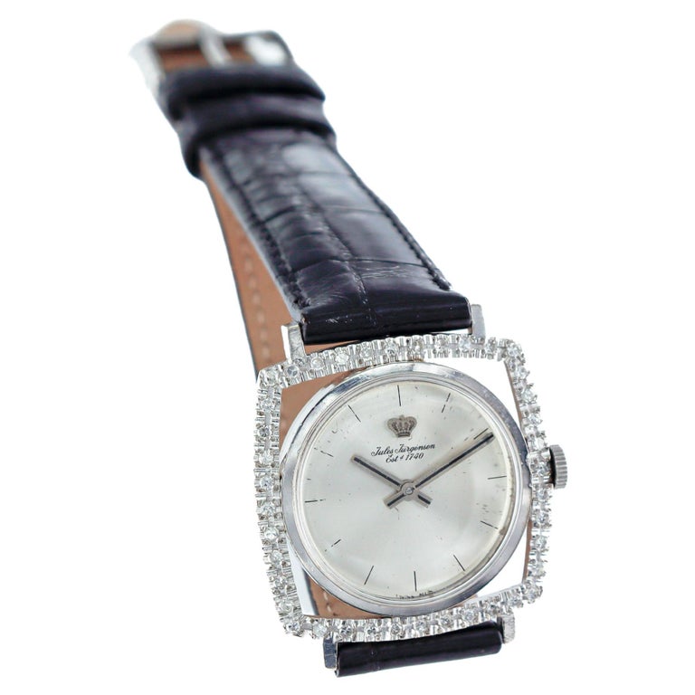 Jules Jurgensen 18 Karat Solid Gold Midcentury Dress Watch with Diamond ...