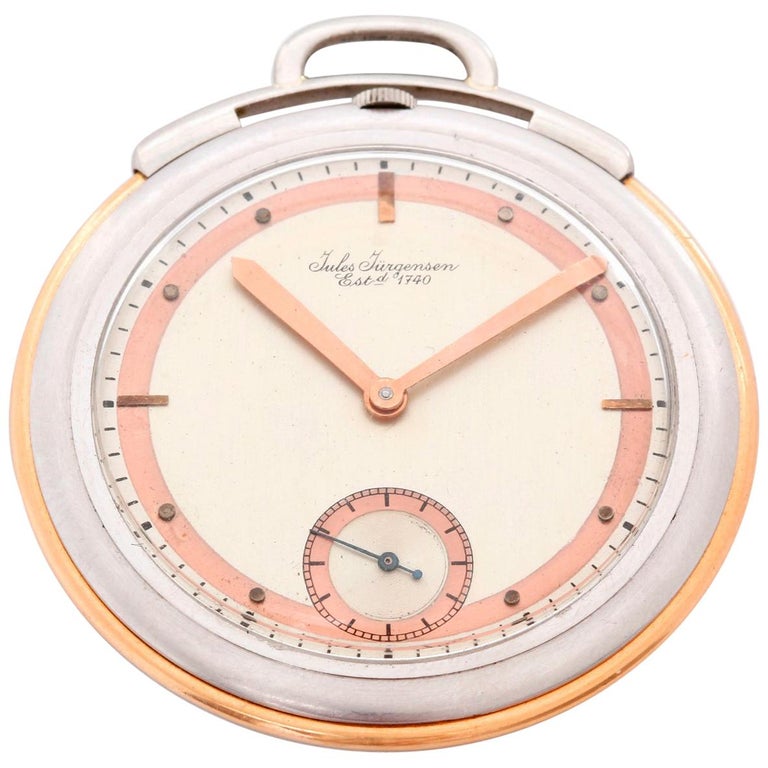 Jules Jurgensen Platinum Rose gold Art Deco Manual Pocket Watch at 1stDibs