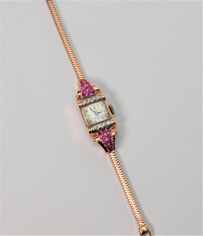 Jules Jurgensen Yellow Gold Bracelet Wristwatch with Ruby Accents For ...