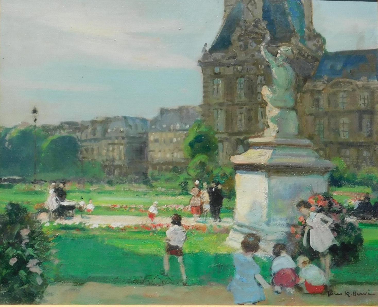 Jules Rene Herve Oil on Canvas - "Le Jardin des Tuileries, Paris" For ...