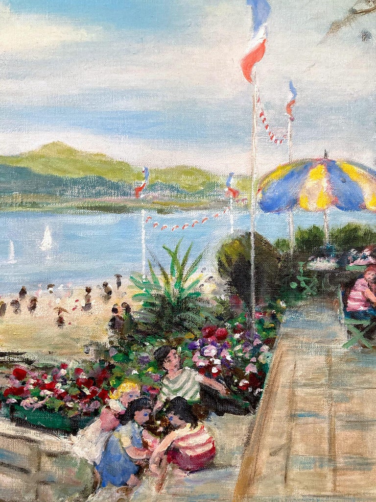 Jules René Hervé - "Cafe by the Beach in the Summer" Impressionist Oil ...