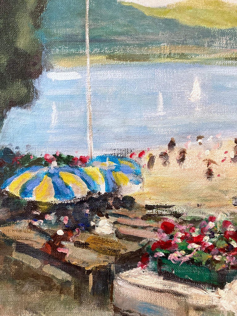 Jules René Hervé - "Cafe by the Beach in the Summer" Impressionist Oil ...