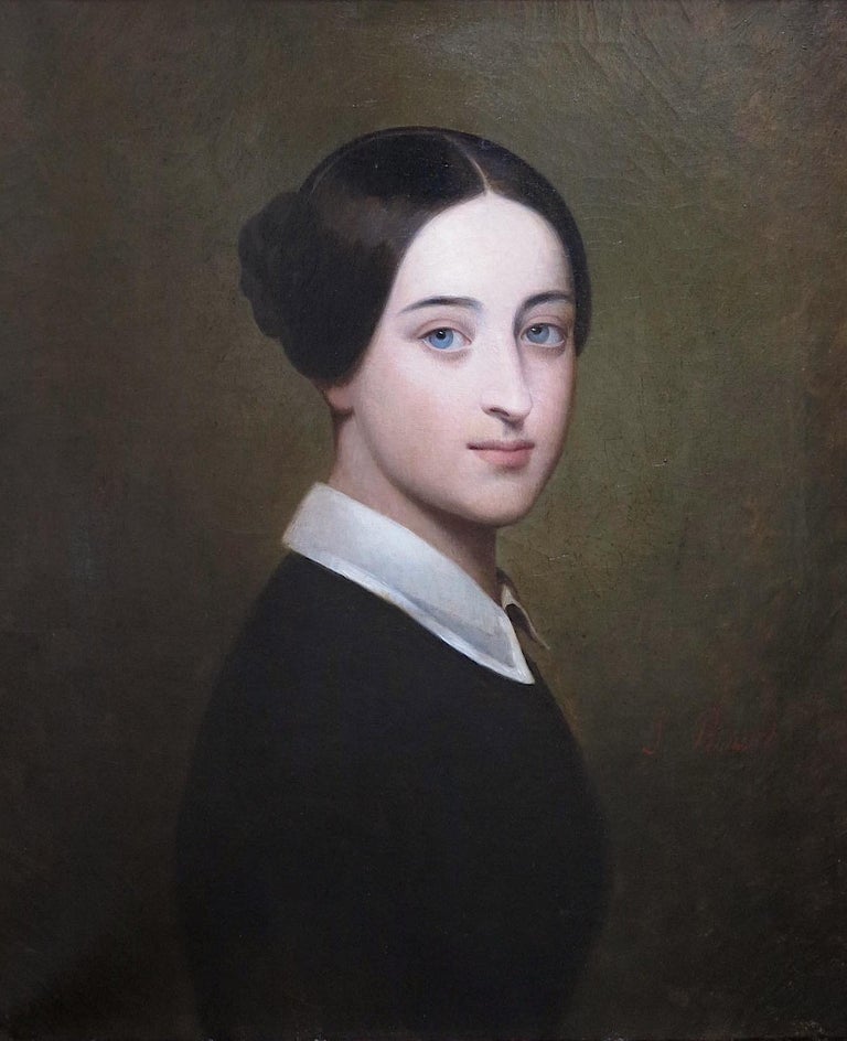 Jules Rousset - Portrait of young woman with blue eyes For Sale at 1stDibs