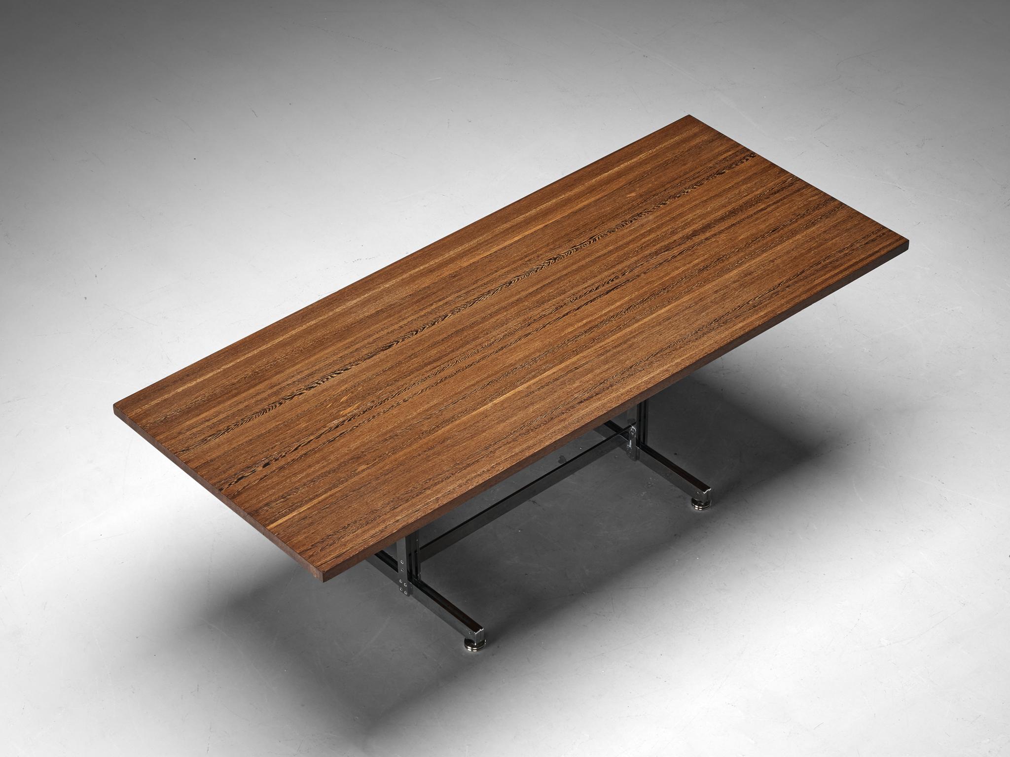Jules Wabbes 'Tonneau' Writing or Dining Table in Solid Wengé and Steel ...