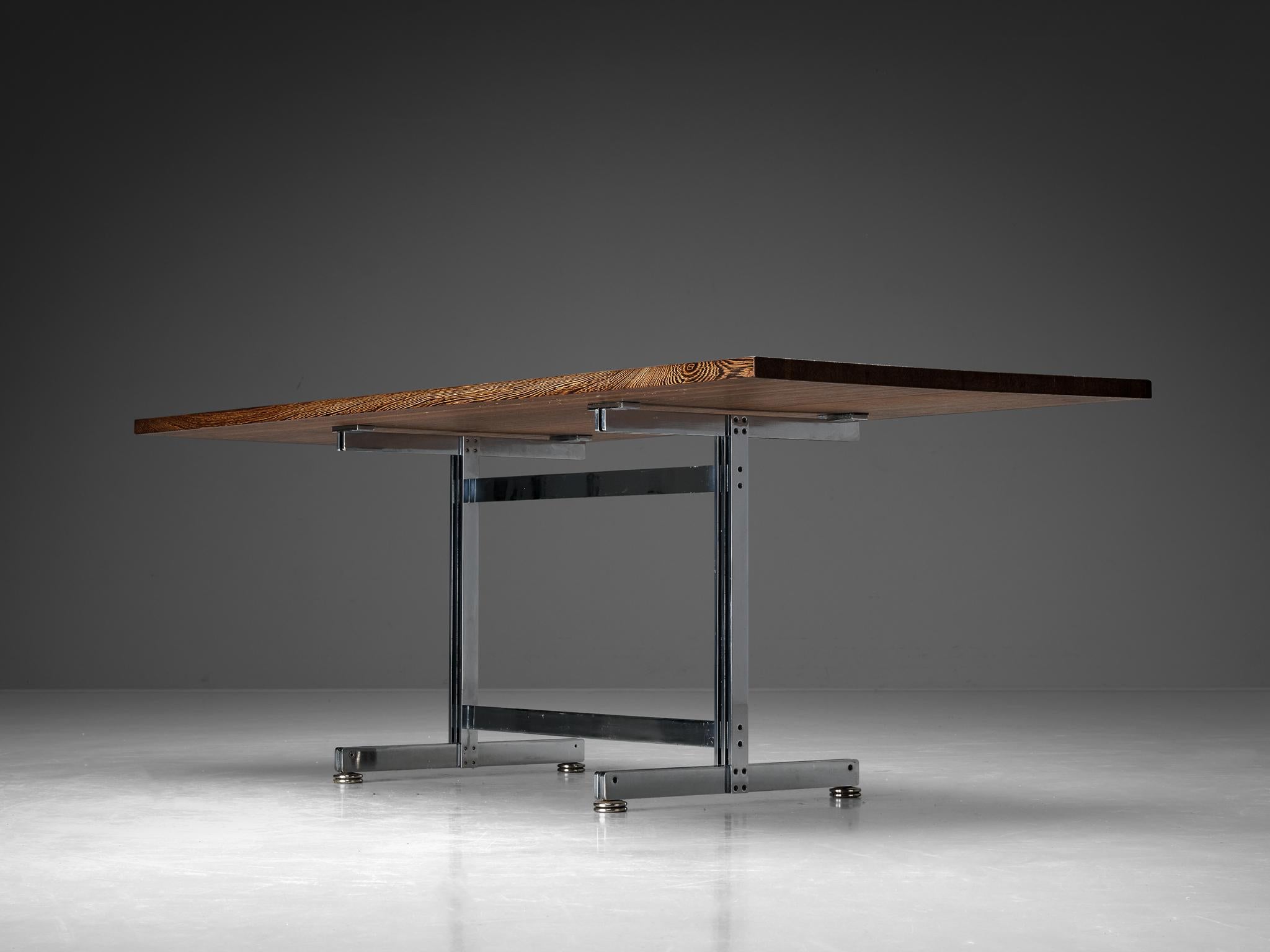 Jules Wabbes 'Tonneau' Writing or Dining Table in Solid Wengé and Steel ...