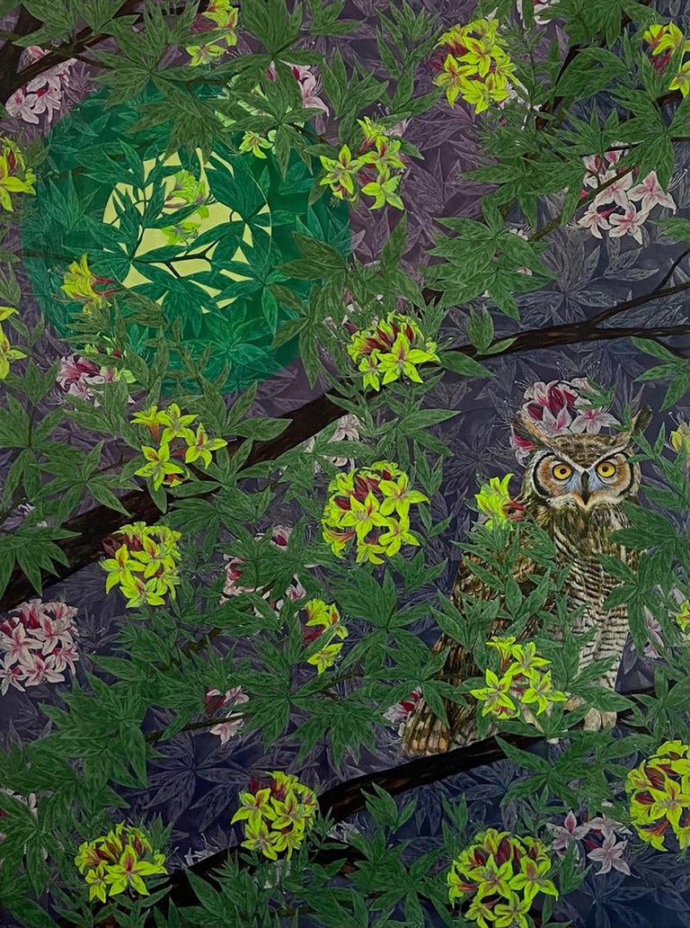 Julia Lucey - Great Horned Owl in Western Azalea For Sale at 1stDibs