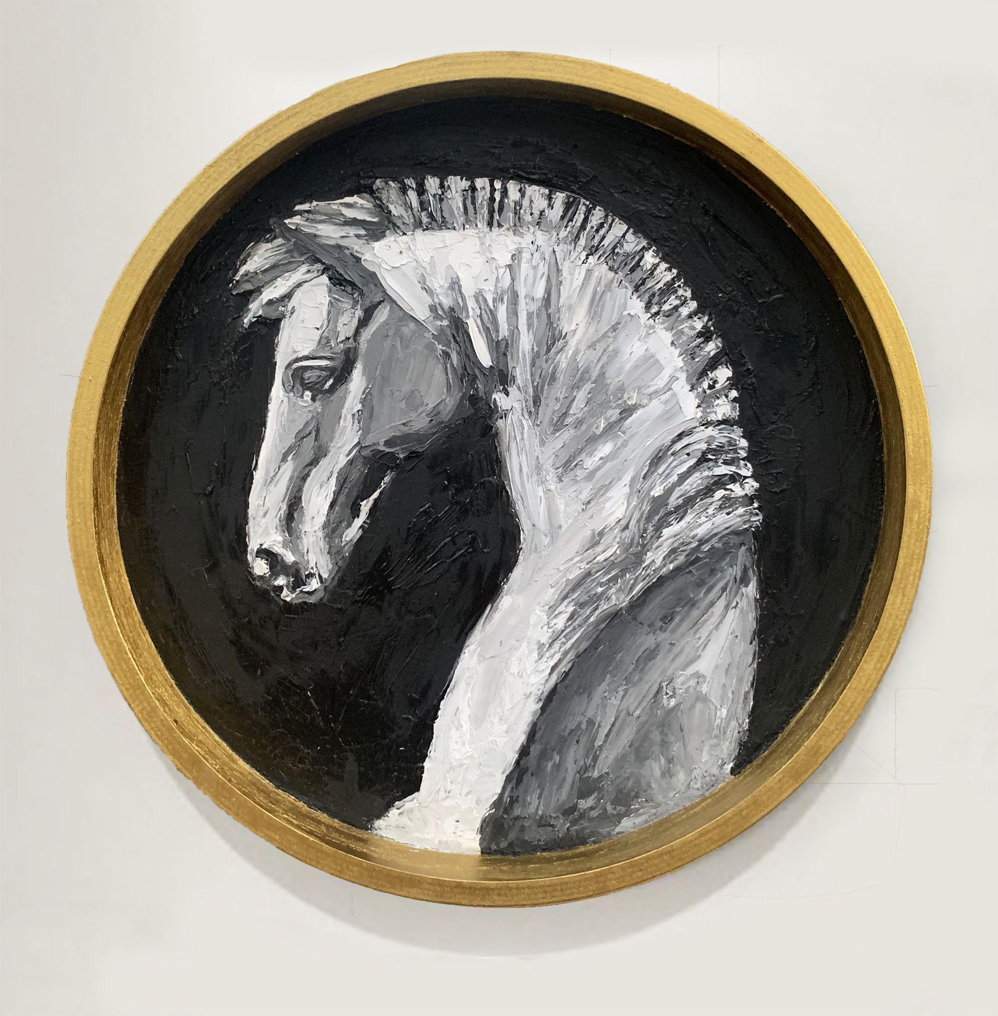 Julia Niiazbekova - White Horse, Painting, Oil on Wood Panel For Sale ...