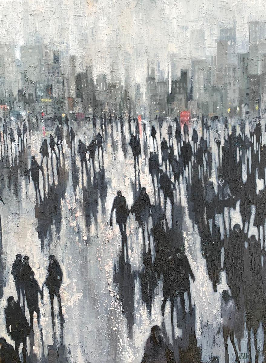 Julia Whitehead - Black Suit - Crowds City oil Painting Street Views ...