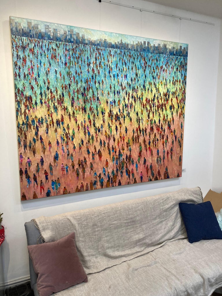 Julia Whitehead - City of Colour - Figurative Crowd Scene: Oil Paint on ...