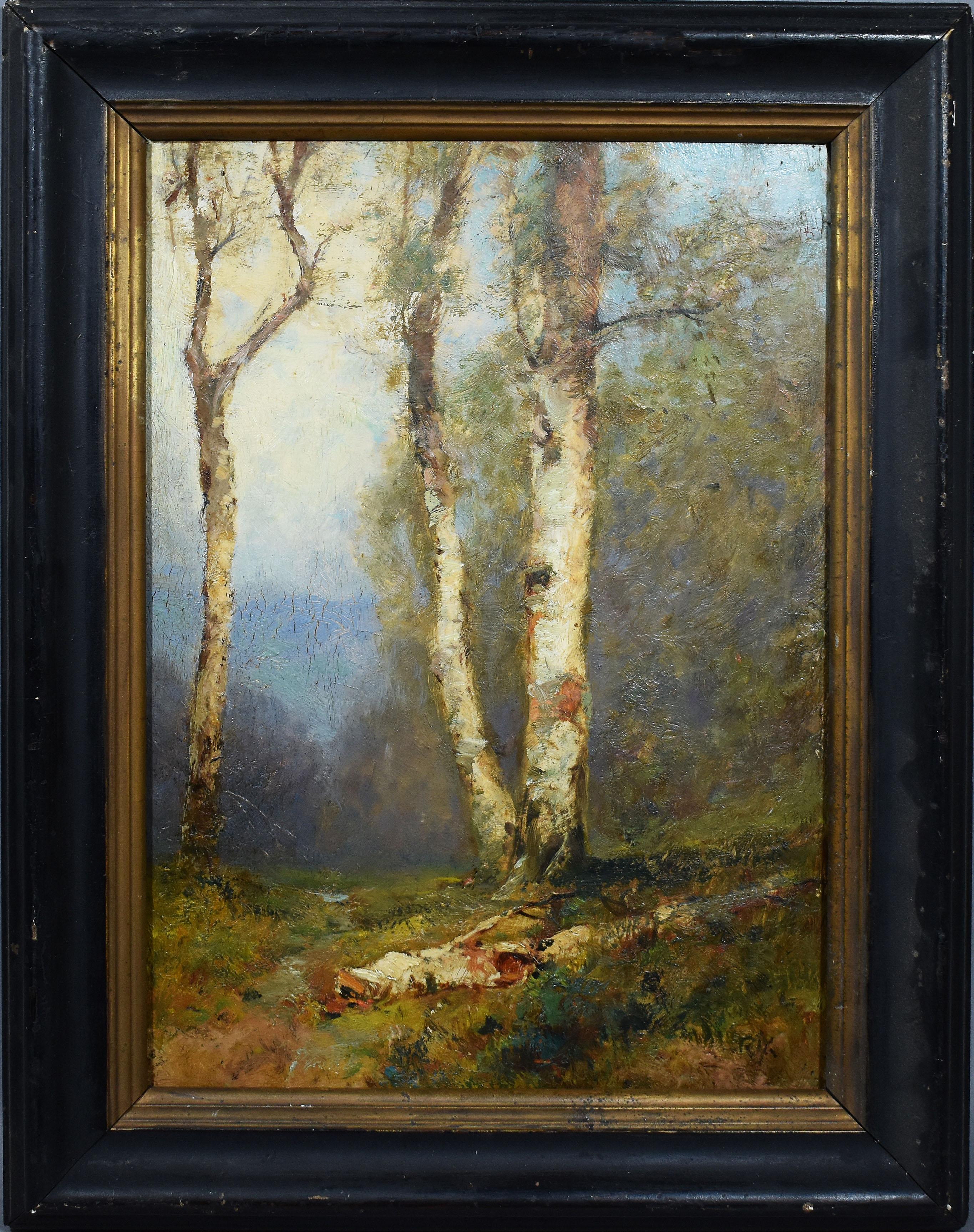 Julian Rix - Antique American Impressionist Birch Tree Forest Landscape ...