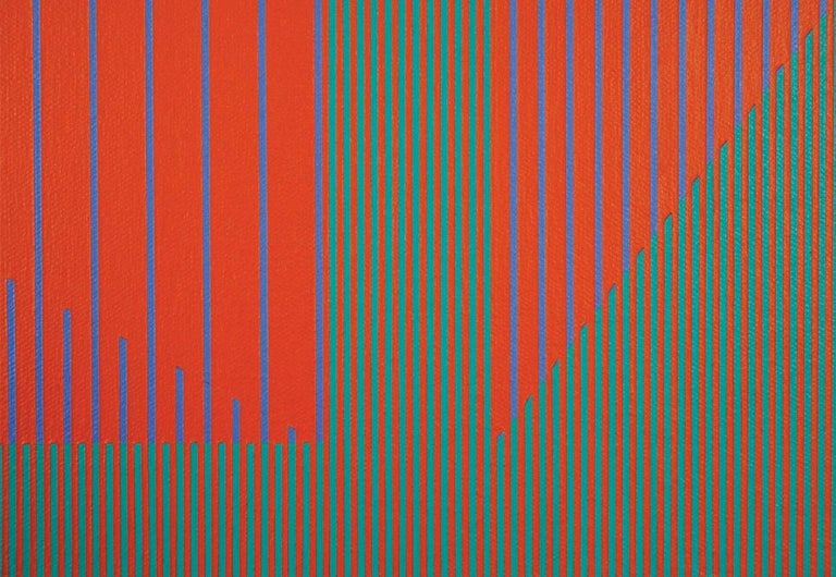Julian Stanczak - Red is a Red, OpArt red geometric acrylic painting ...