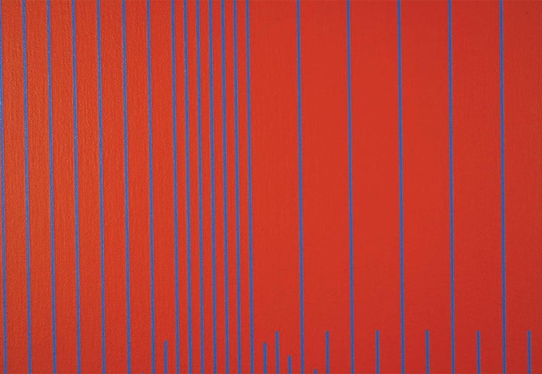 Julian Stanczak - Red is a Red, OpArt red geometric acrylic painting ...